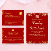 Floral rose red gold Chinese wedding reception Menu | Zazzle