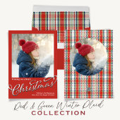 Merry Christmas Classic Calligraphy Red Plaid Holiday Card | Zazzle