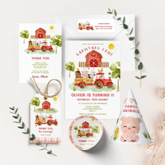 Red Farm animals first birthday party Invitation | Zazzle