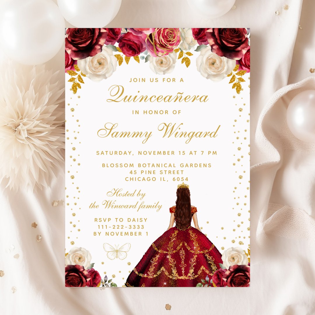 Red Floral Princess Quinceañera RSVP Card | Zazzle