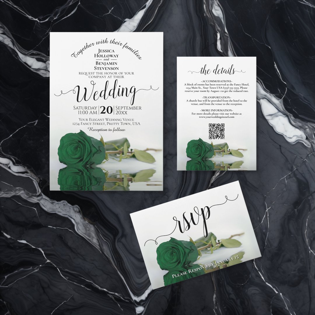 Elegant Emerald Green Rose Chic Wedding Calendar Save The Date | Zazzle