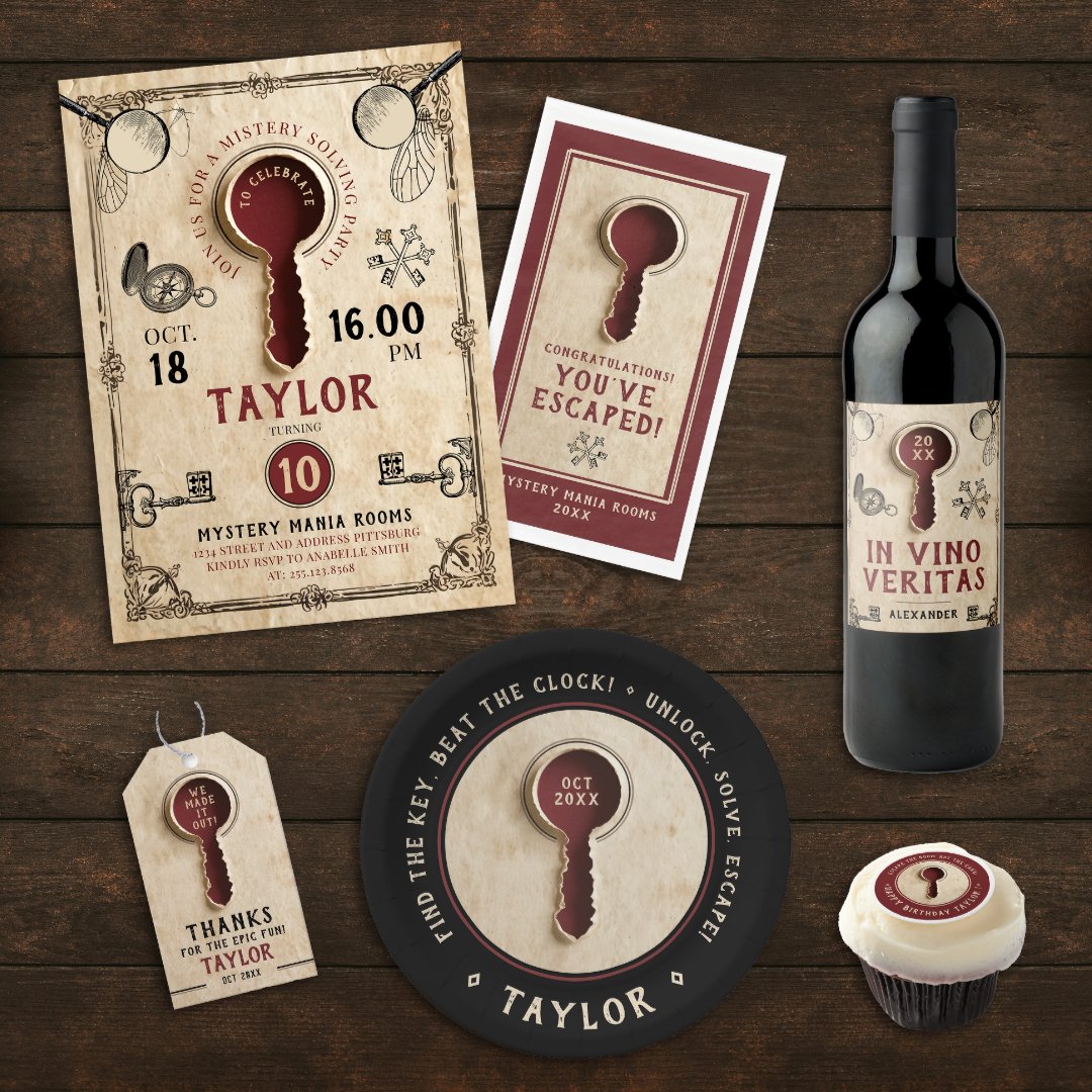 Vintage Escape Room Mystery Solving Detective Key Invitation | Zazzle