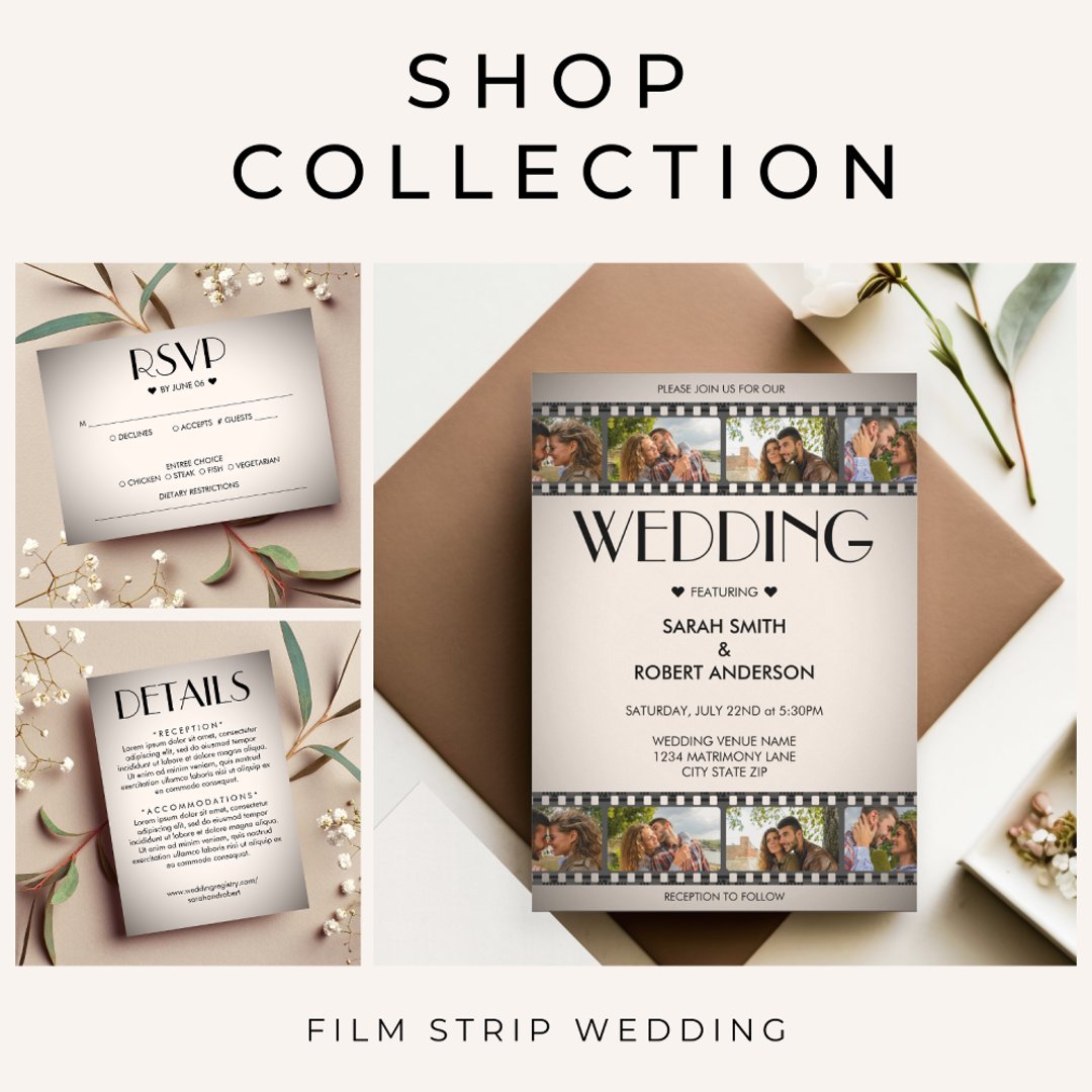 Retro Vignette Photo Collage Film Strip Wedding Invitation | Zazzle