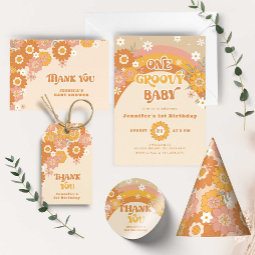 Retro One groovy baby birthday Invitation | Zazzle