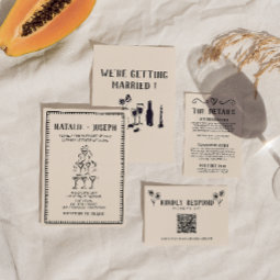 Retro Hand Drawn Champagne Tower Old Money Wedding Invitation | Zazzle