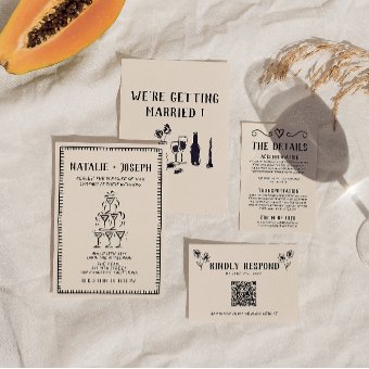 Retro Hand Drawn Champagne Tower Old Money Wedding Invitation | Zazzle