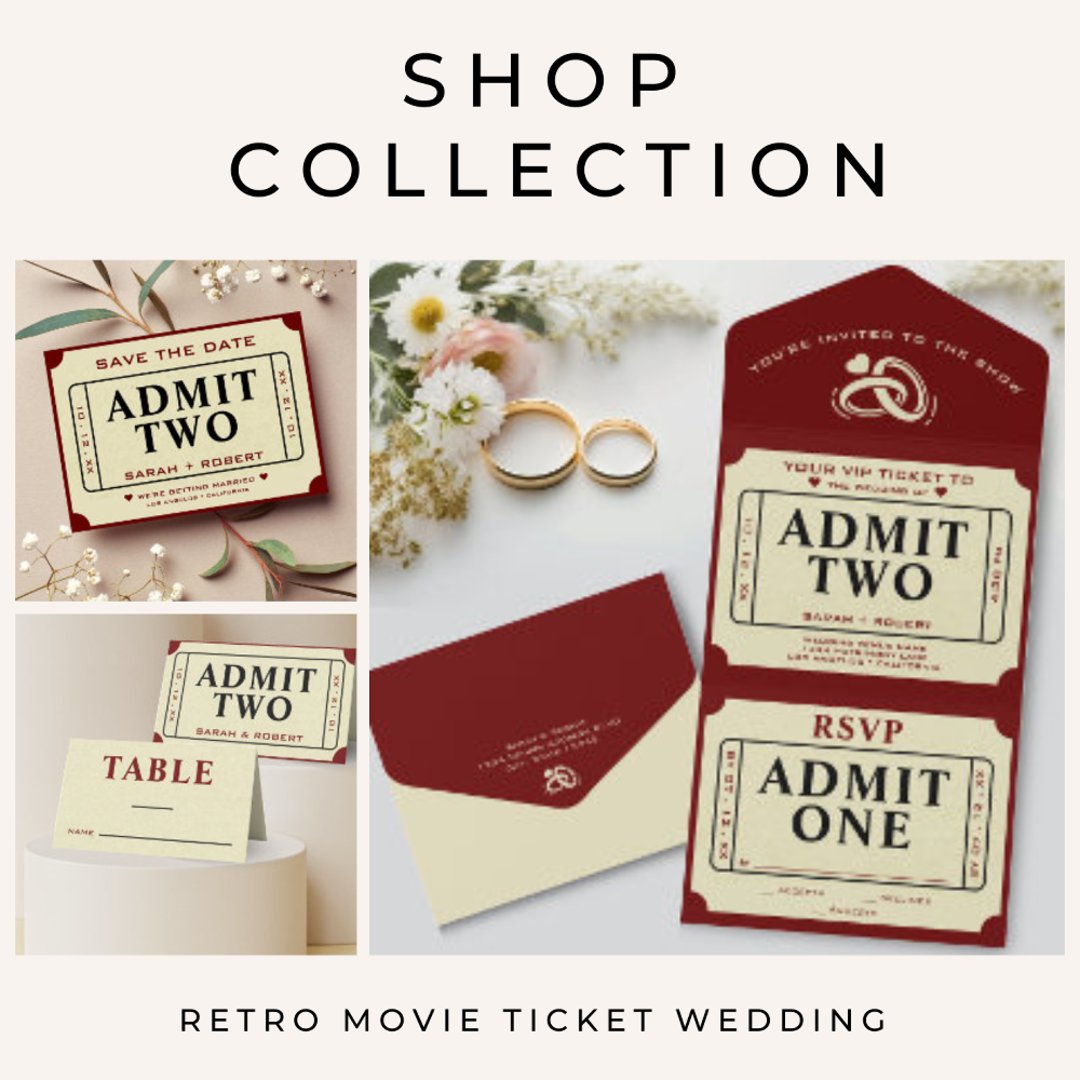 Retro Theater Movie Ticket Stub Admit Two Wedding All In One Invitation ...