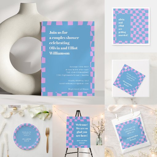 Groovy Lavender Checkerboard Cute Baby Shower Thank You Card | Zazzle