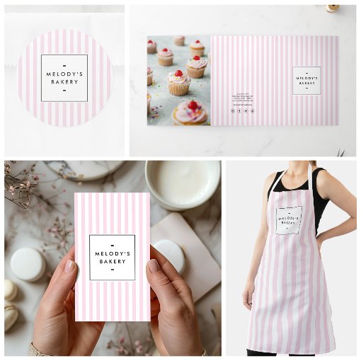 Retro Pink and White Stripes Bakery Classic Round Sticker | Zazzle