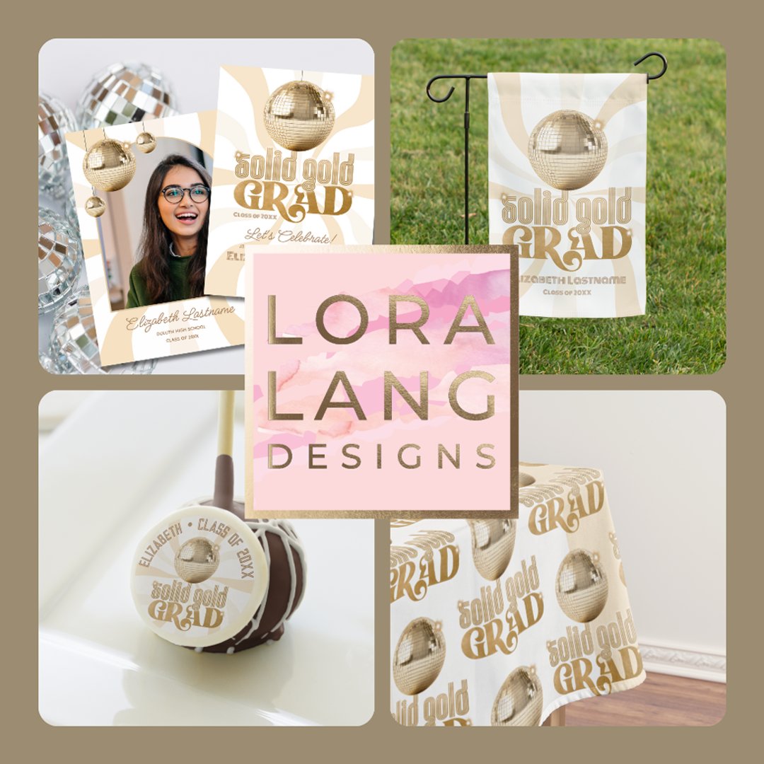 Groovy Solid Gold Grad Disco Graduation Party Invitation | Zazzle