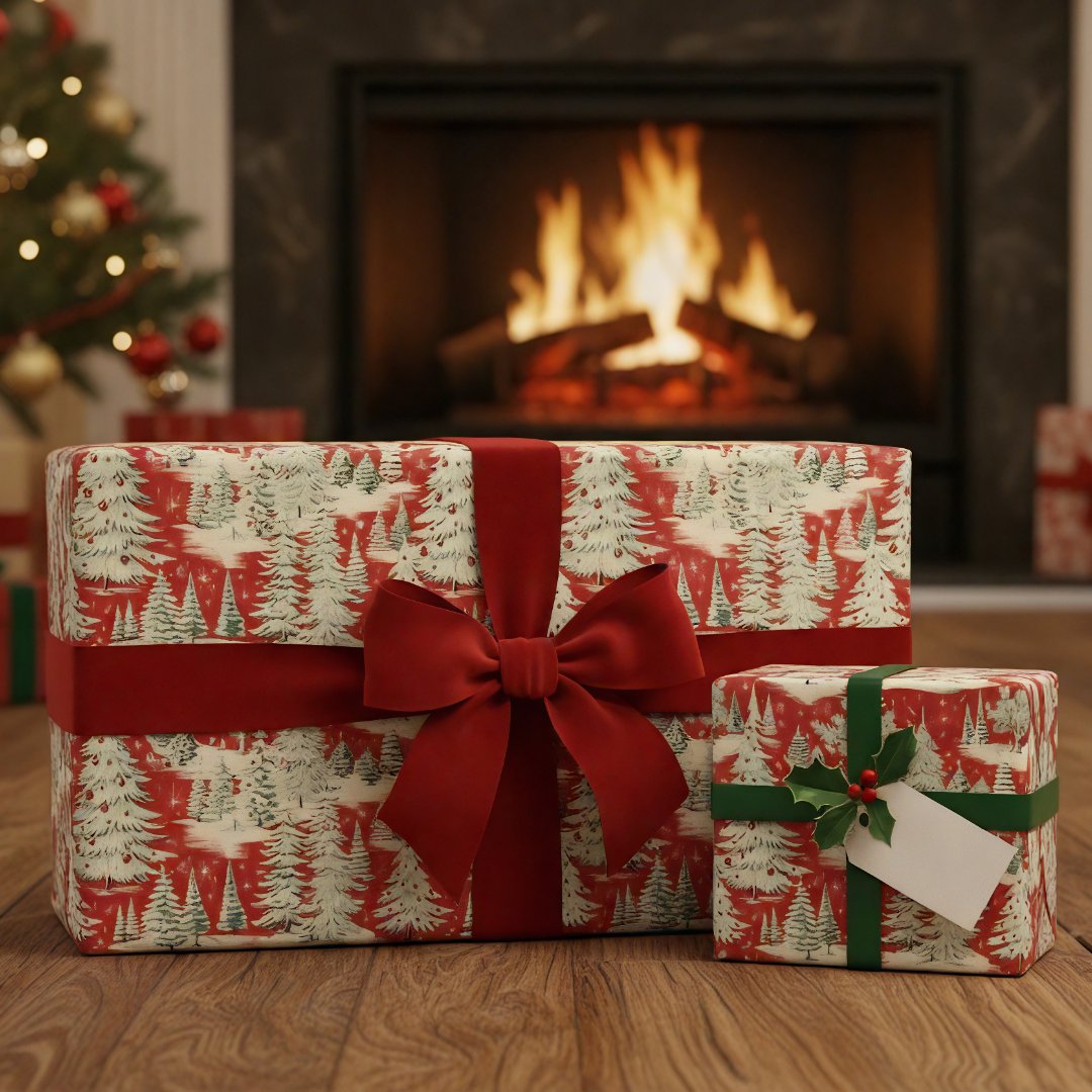 Retro Vintage Christmas Landscape Wrapping Paper | Zazzle