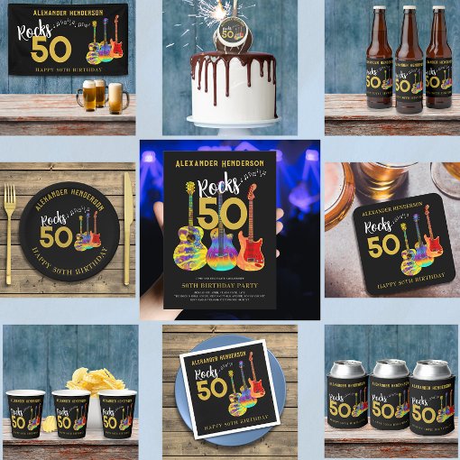 Rock and Roll 50th Birthday Party Music Guitar Invitation | Zazzle