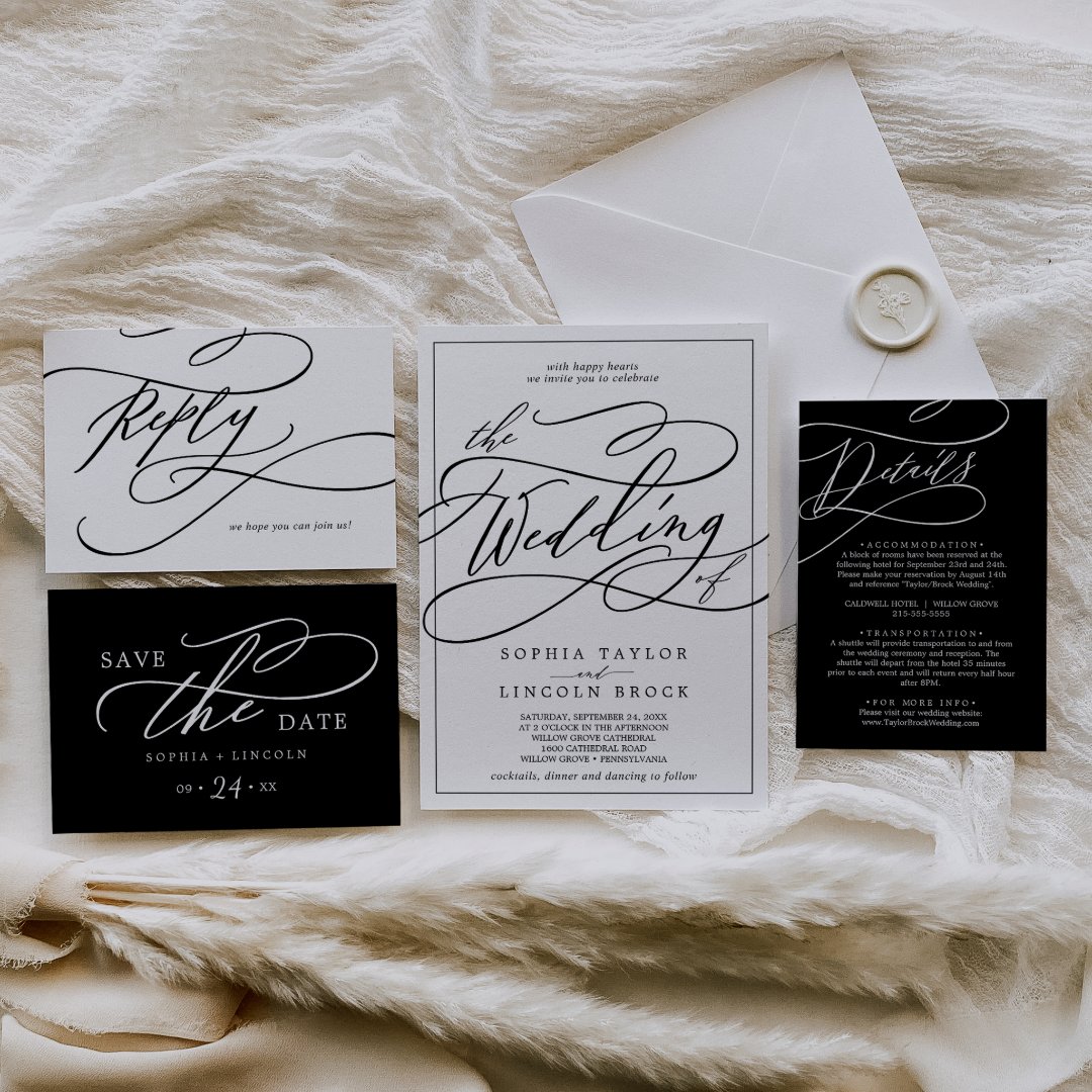 Romantic Calligraphy | Frame All In One Wedding Invitation | Zazzle