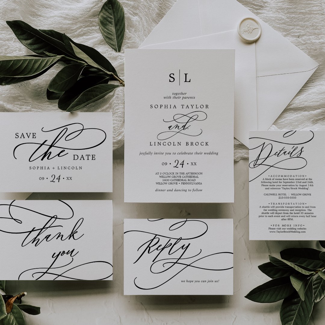 Romantic Calligraphy Minimalist Monogram Wedding Acrylic Invitations ...