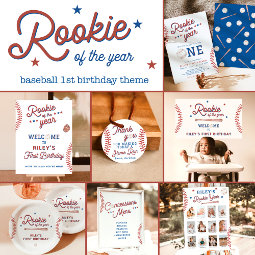 Rookie of the Year First Birthday Baseball Party Invitation | Zazzle