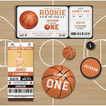 Rookie of the Year 1st Birthday Basketball Ticket Invitation | Zazzle