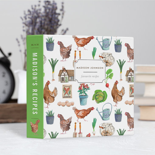 Rustic Green Farmers Market Chicken Recipe Binder | Zazzle