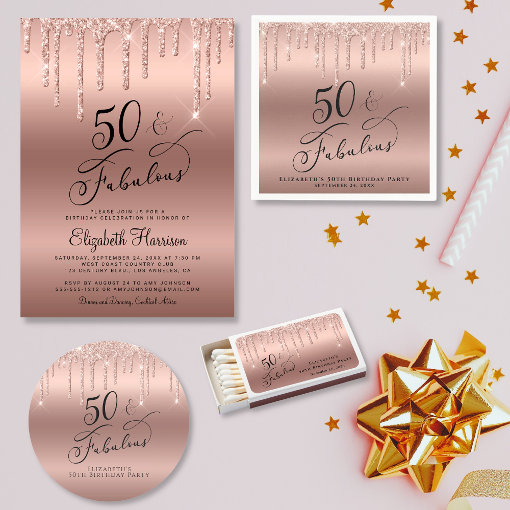 Rose Gold Glitter 50th Birthday Party Favor Matchboxes | Zazzle