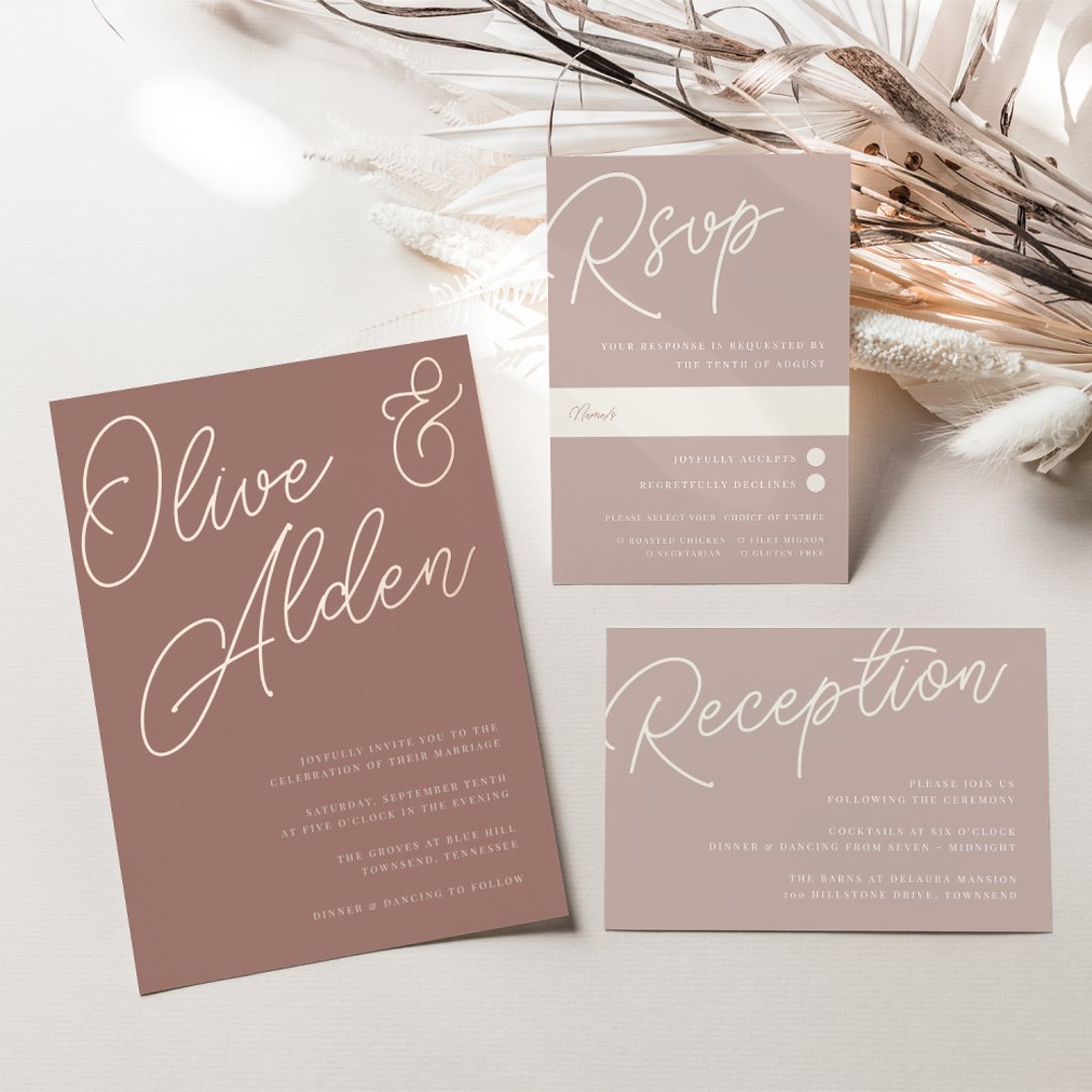 Rose Taupe | Script Watermark Wedding Invitation | Zazzle