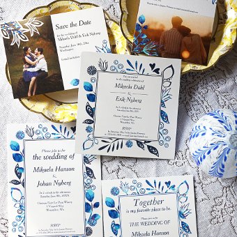 Scandinavian Blue Pattern Wedding Invitation | Zazzle