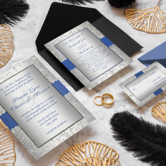 Monogram Royal Blue Silver Wedding Programs | Zazzle