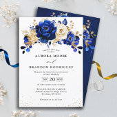 Royal Blue Yellow Gold Metallic Floral Wedding Pla Place Card | Zazzle