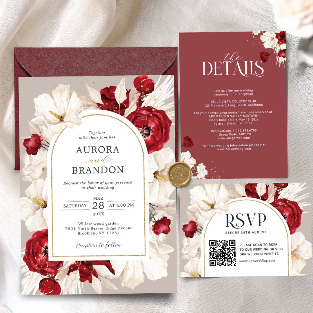 Ruby red and white floral wedding Welcome Pedestal Sign | Zazzle