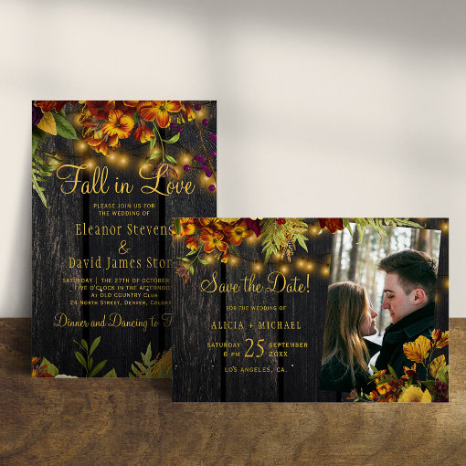 Fall autumn rustic wood budget wedding invitation | Zazzle