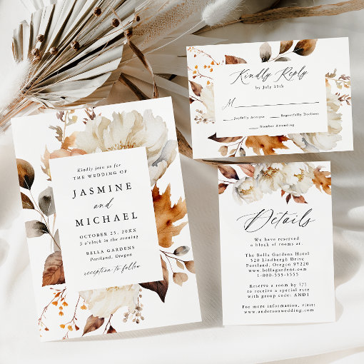 Rustic Autumn Floral Wedding Invitation | Zazzle