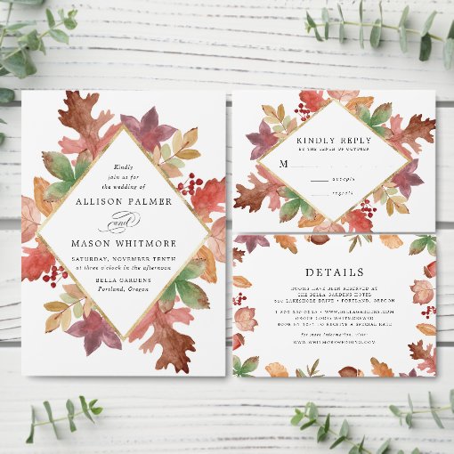 Rustic Autumn Leaves Fall Wedding Invitation | Zazzle