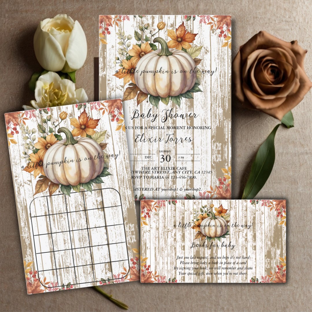 Rustic Autumn Leaves Little Pumpkin Baby Shower Guest Book | Zazzle
