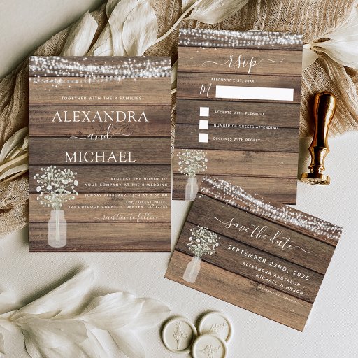 Budget Rustic Farmhouse Lights Wedding Invitation | Zazzle