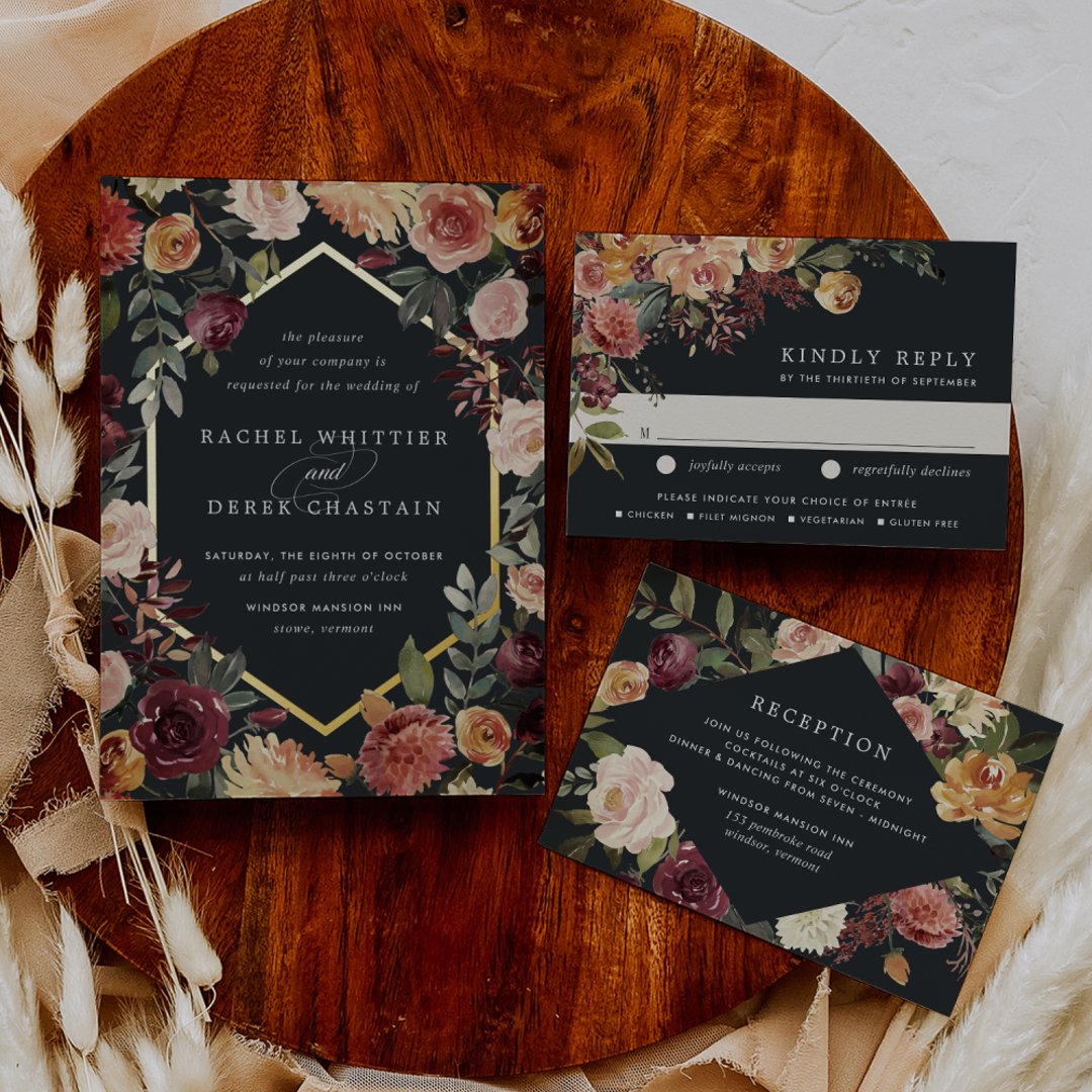 Rustic Bloom Geometric Watercolor Floral Wedding Foil Invitation | Zazzle
