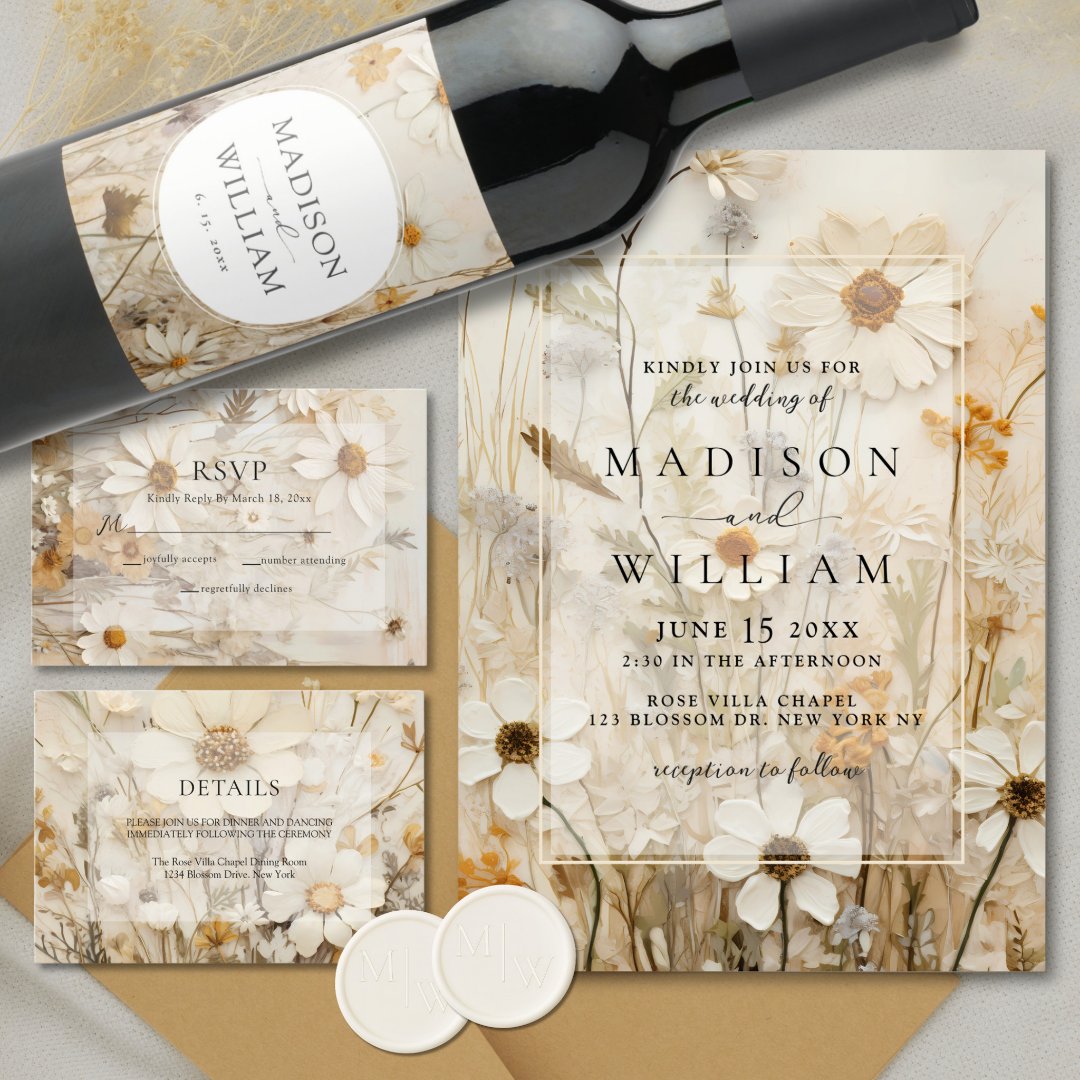Rustic Neutral Boho Floral Wedding Invitation | Zazzle