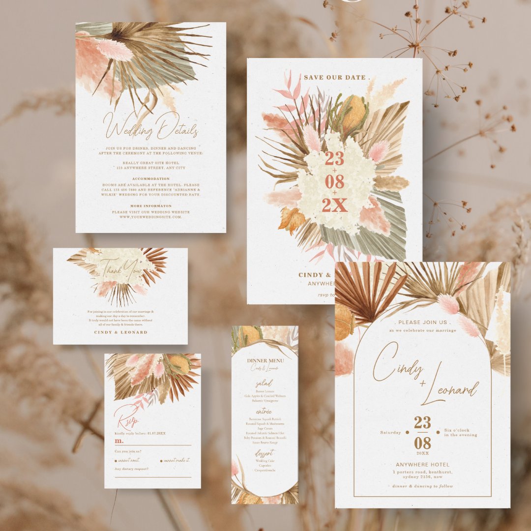 Rustic Boho Pampas Grass Wedding Invitation | Zazzle