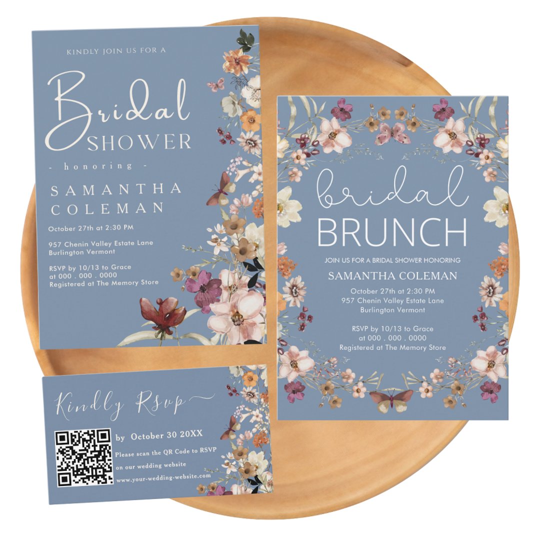 Rustic Wildflower Theme Periwinkle Bridal Shower Invitation | Zazzle