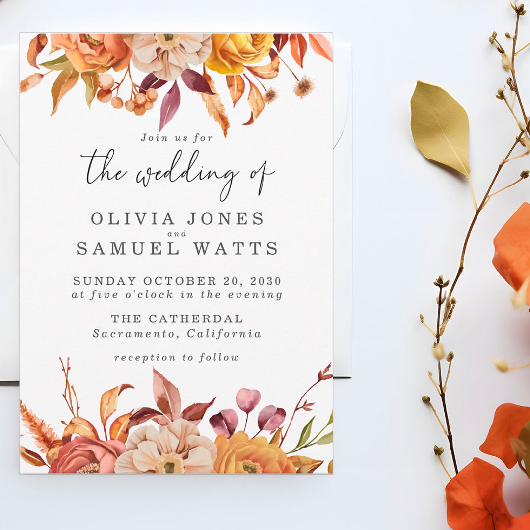 Rustic Orange Autumn Photo Wedding Save the Date Invitation | Zazzle