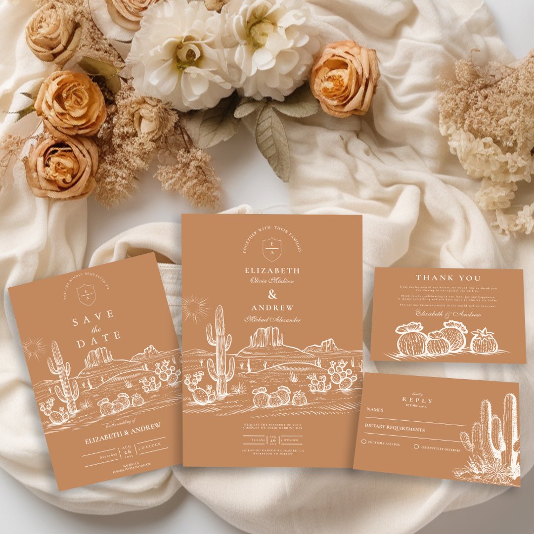 Rustic Cactus Desert Landscape Wedding Invitation | Zazzle