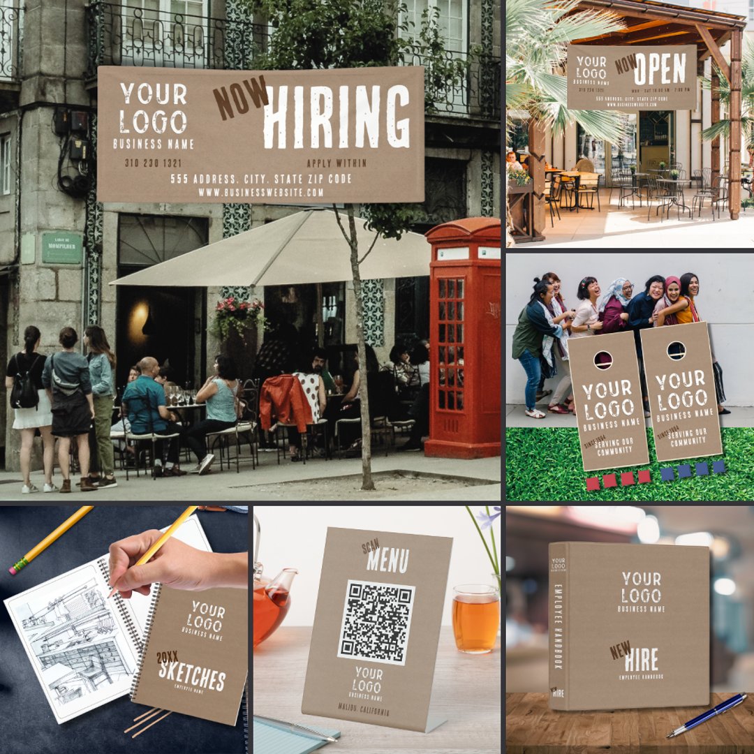 Scan Menu QR Code Rusitc Charm Business Logo Pedestal Sign | Zazzle