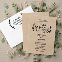 Rustic Chic Faux Kraft Calligraphy Wedding Invitation | Zazzle
