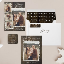 Rustic Christmas Lights 4 Photo Collage Holiday Card | Zazzle