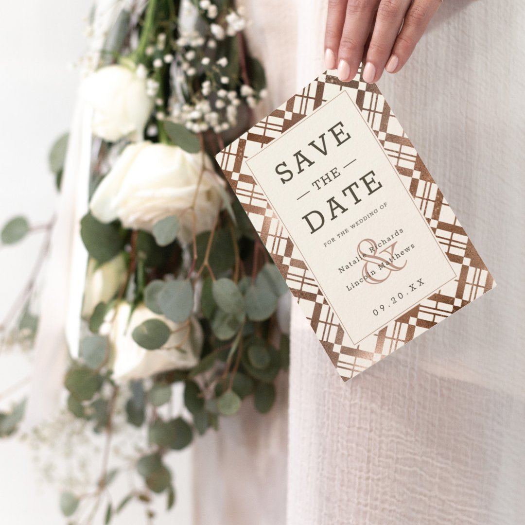 Gold Rustic Country Farmhouse Plaid Wedding Invitation | Zazzle