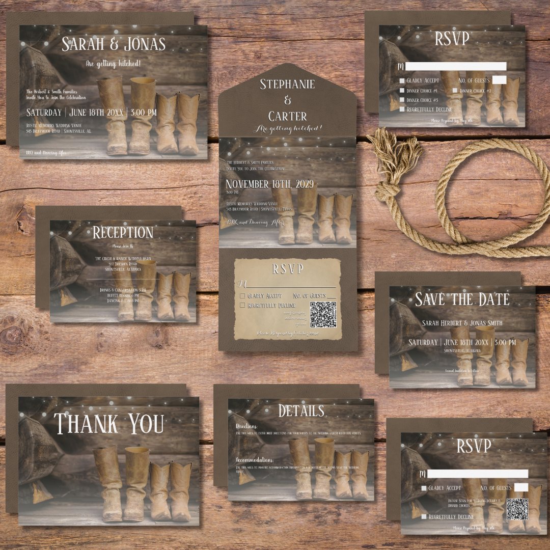 Barn & Boots Rustic Cowboy Wedding Save the Date Announcement Postcard ...