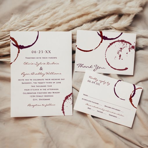 Rustic Dark Red Wine Stain Wedding Invitation | Zazzle