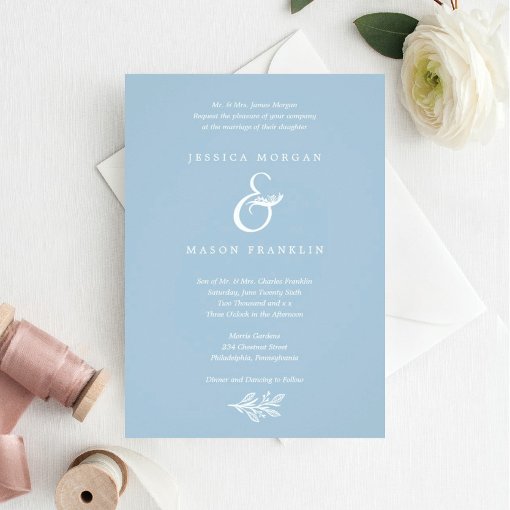 Rustic Dusty Blue Wedding Invitation | Zazzle