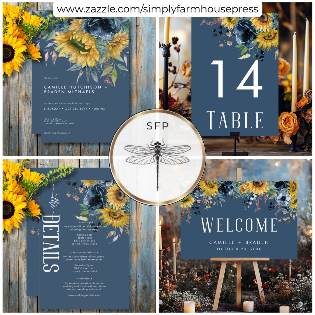 Rustic Dusty Blue Sunflowers Wedding Save The Date | Zazzle