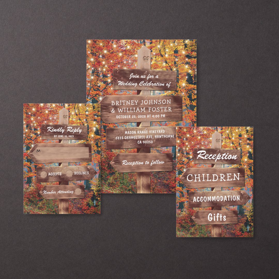 Rustic Fall Autumn Woodland String Lights Wedding Invitation | Zazzle