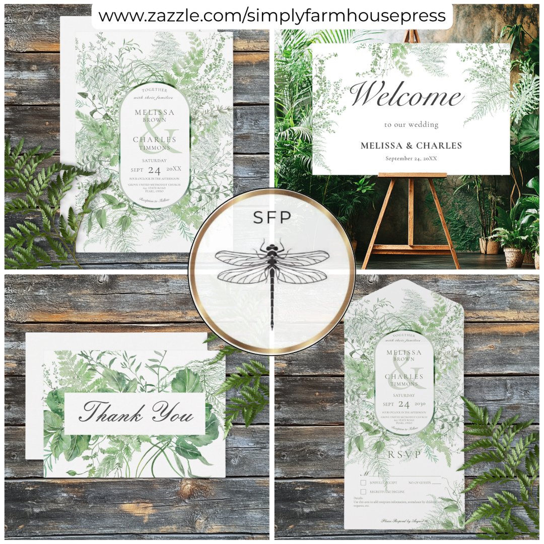 Modern Fern Green Foliage White QR Code All In One Invitation | Zazzle