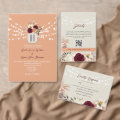 Watercolor Floral Burgundy and Peach Wedding All In One Invitation | Zazzle