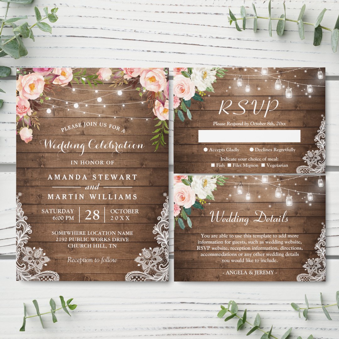 Rustic String Lights Lace Floral Bridal Shower Invitation | Zazzle